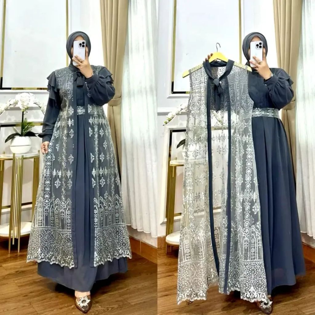 Jual KAILA Dress Set + Outer Terlaris 2024 Gamis Kondangan Wanita Kekinian Gamis Pesta Mewah ...
