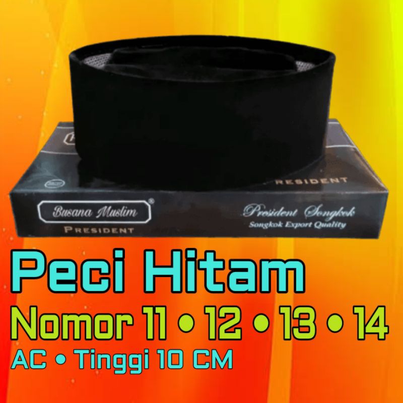 Jual Peci Hitam Polos AC Nomor Jumbo Besar Gede 11 12 13 14 - Songkok ...