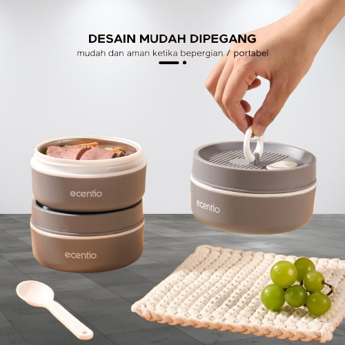 Jual Lunch Box Bulat ecentio 3pcs Kotak Makan Stainless Steel Bulat ...