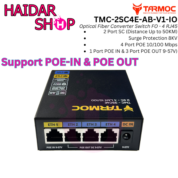Jual Tarmoc TMC-2SC4E-AB-V1-IO | Media Converter Switch 2FO 4LAN / 2 FO 4 LAN 10/100Mbps POE IN ...