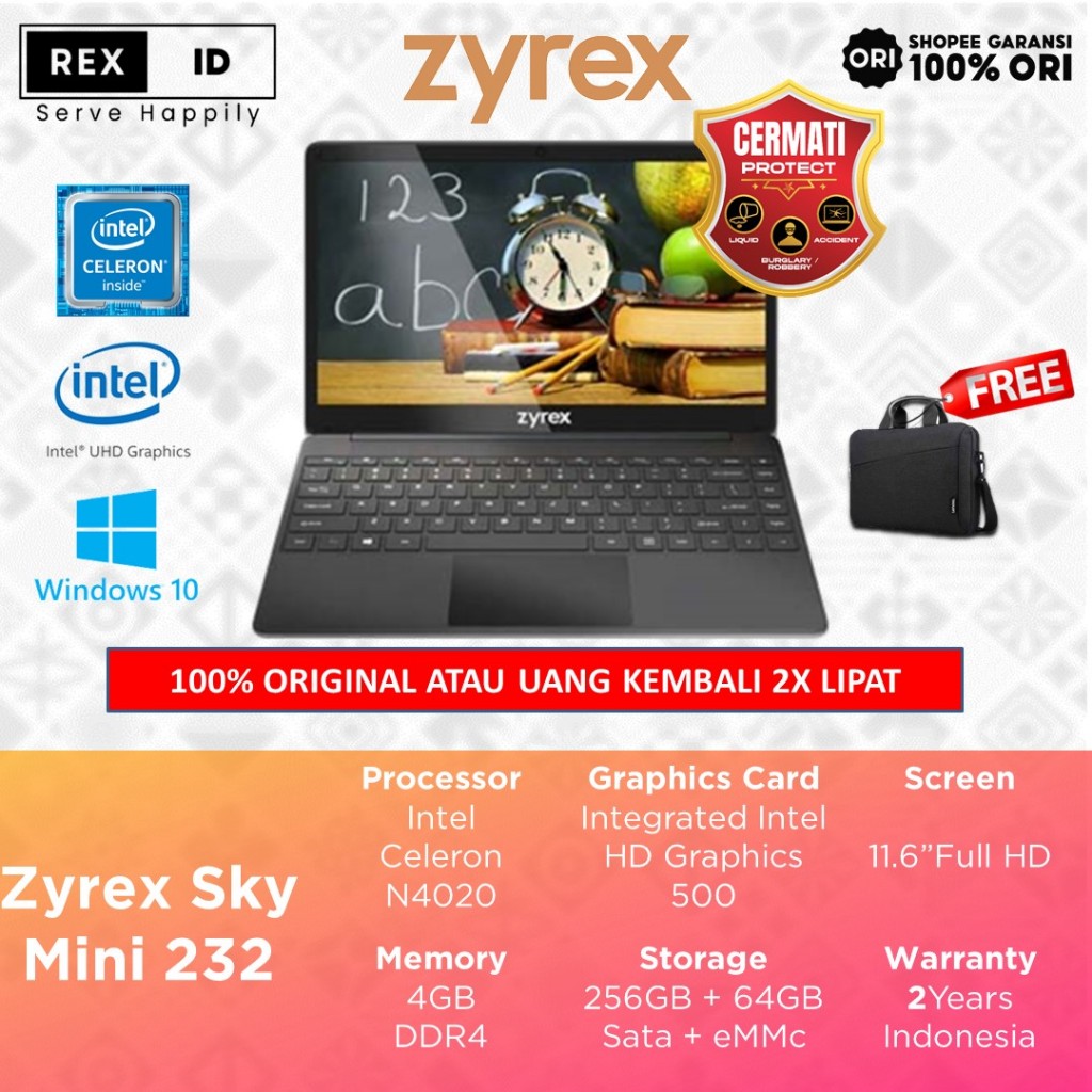 Jual Laptop Zyrex N4020 4GB 256GB+64GB 11.6" Full HD Windows 10 - Zyrex ...