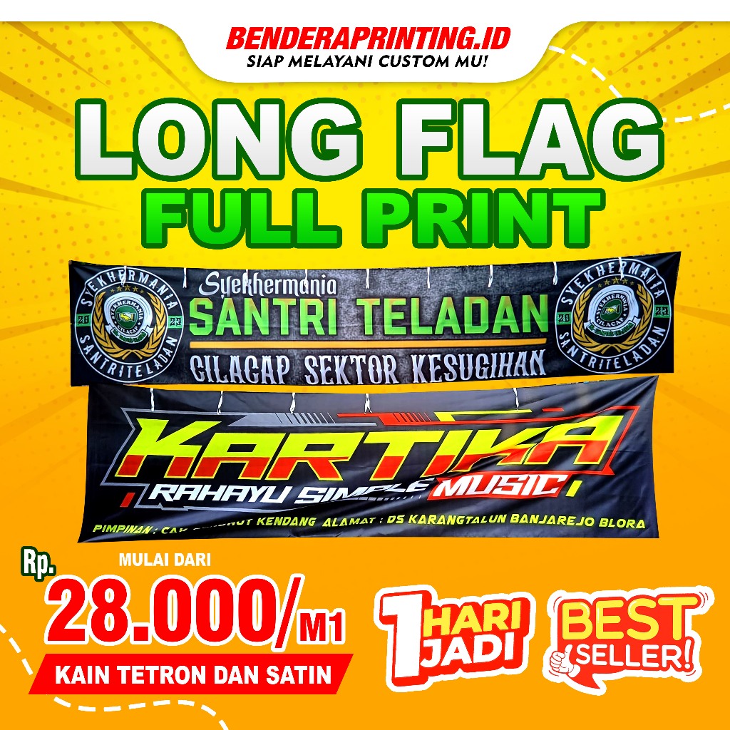 Jual [Termurah] BENDERA PANJANG CUSTOM FULL PRINTING 1-2 HARI JADI LONG ...