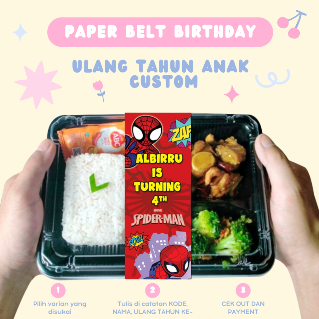 Jual Paper Belt Ulang Tahun Anak / Label Bento Ultah Custom Birthday Nasi Kotak Aqiqah Khitanan ...