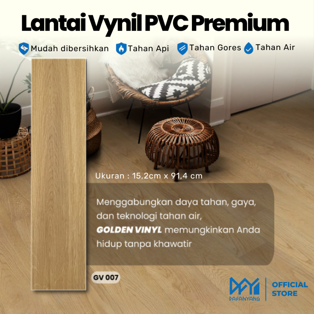Jual Golden Lantai Vynil Stiker PVC Premium 91.4cm x15.2cmx1.2mm Stiker ...