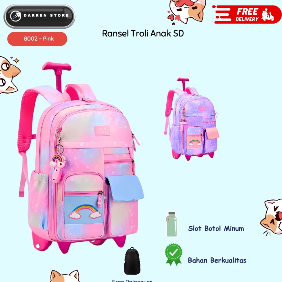 Jual Menarik Ransel Troli Anak Cewek 82 Tas Trolly Perempuan SD 16 inch Terbaru Anti Air ...