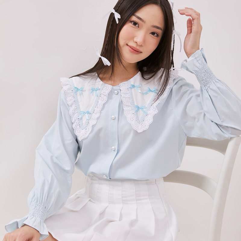 Jual Nayeon Ribbon Blouse 030 | Wilexa Official | Kemeja Wanita ...