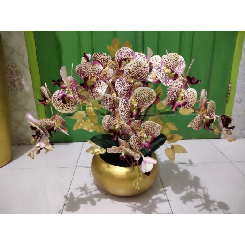 Jual rangkaian bunga anggrek latex artificial vas gerabah | Shopee ...