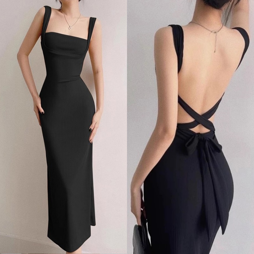 Jual EMITA BLOOM midi dress hitam wanita party dress elegant casual ...