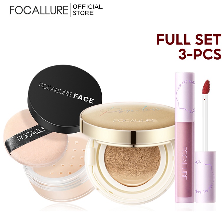 Jual First Quality FOCALLURE 3PCS Set Cushion Powder Lip Tint Oil ...