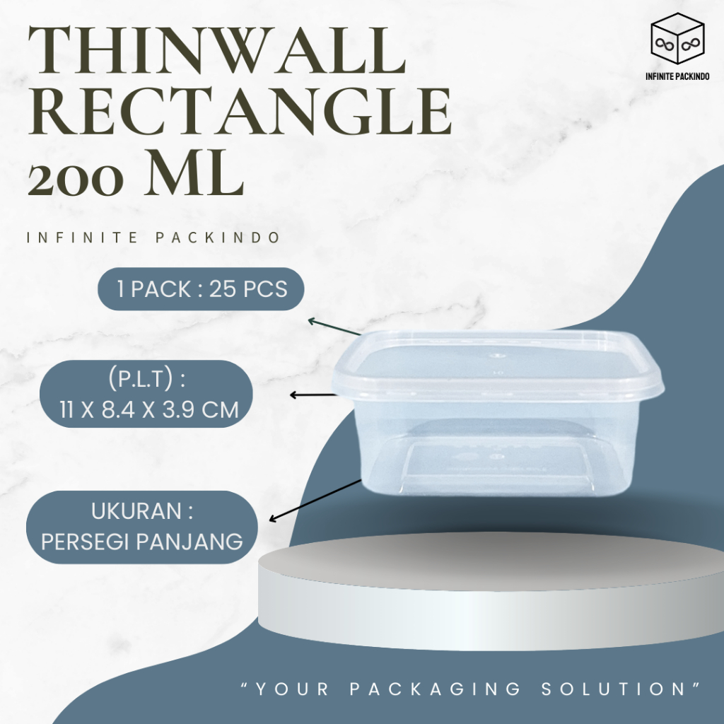 Jual (ISI 25 PCS) Thinwall Rectangle 200ml / Kotak Makan Persegi Panjang 200ml | Shopee Indonesia