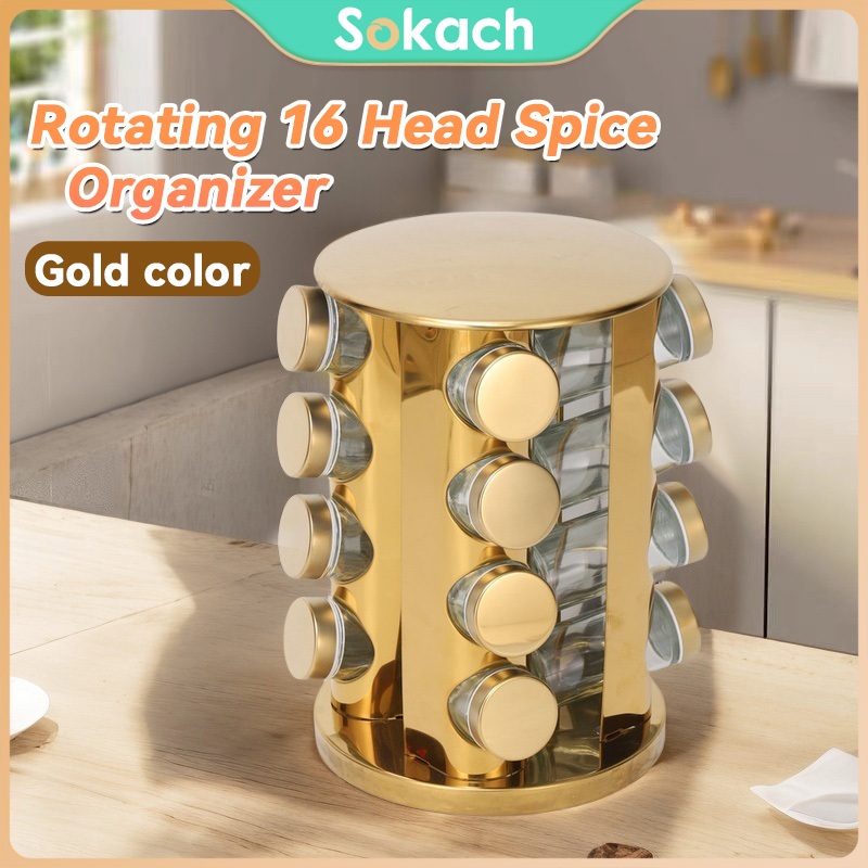 Jual Rotating Spice Rak Bumbu Putar Gold 12/16 Heads Rak Putar Bumbu ...
