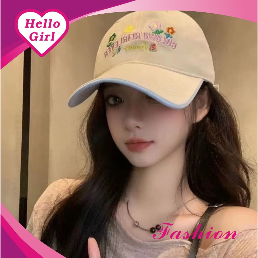 Jual (Hello Girl)MZ31 Topi Baseball Wanita Motif Bunga Tulisan Gaya ...