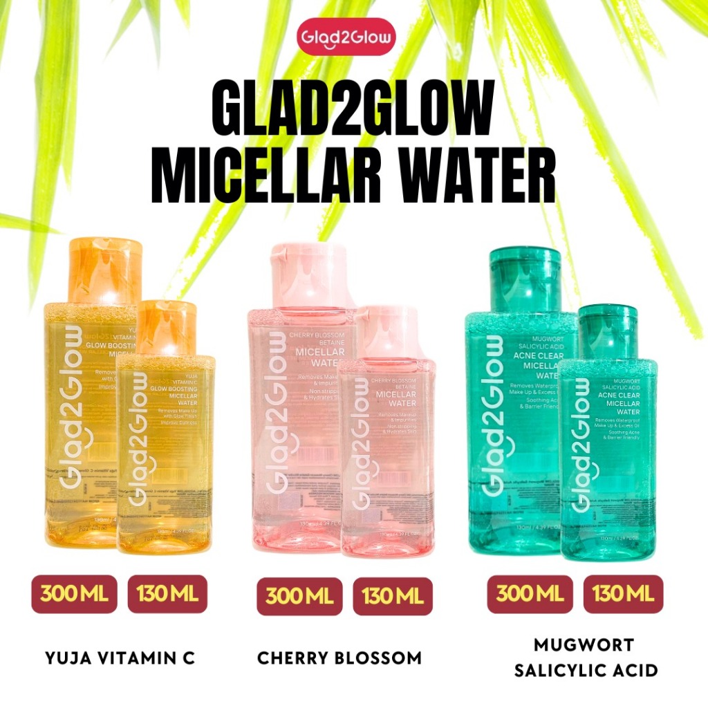 Jual MFI - Glad2Glow Micellar Water All Size 300 ml & 130 ml | Shopee Indonesia