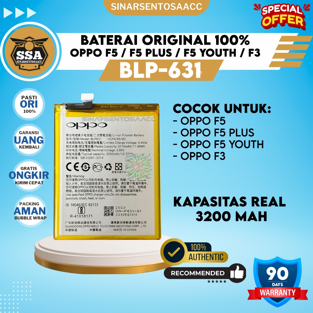 Jual Baterai Original 100% F5 F3 F5 Youth F5 Plus F5 Pro F5+ BLP631 BLP ...