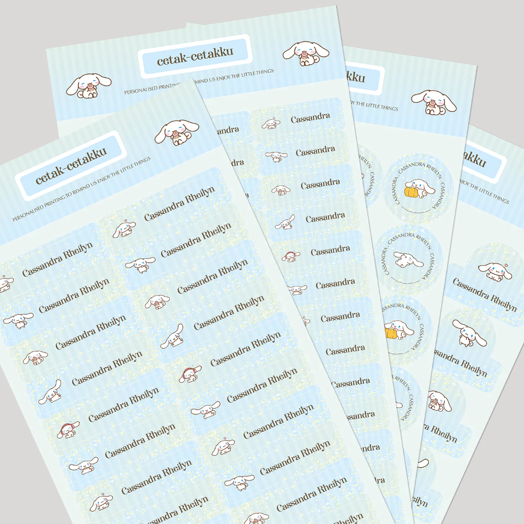 Jual CINNAMOROLL / STICKER NAMA COMBO PACK - 103 pcs (4 Bentuk , 4 ...