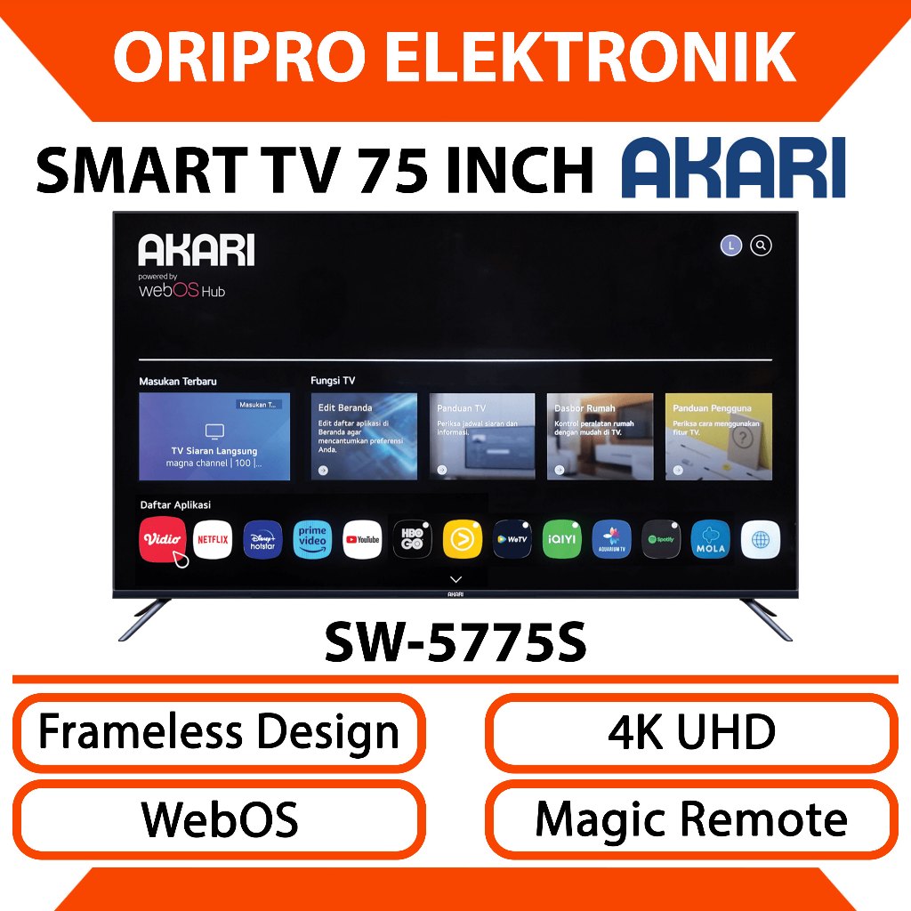 Jual Led Tv Smart Tv 75 Inch 4K UHD Command Voice WebOS Akari SW-5775S | Shopee Indonesia