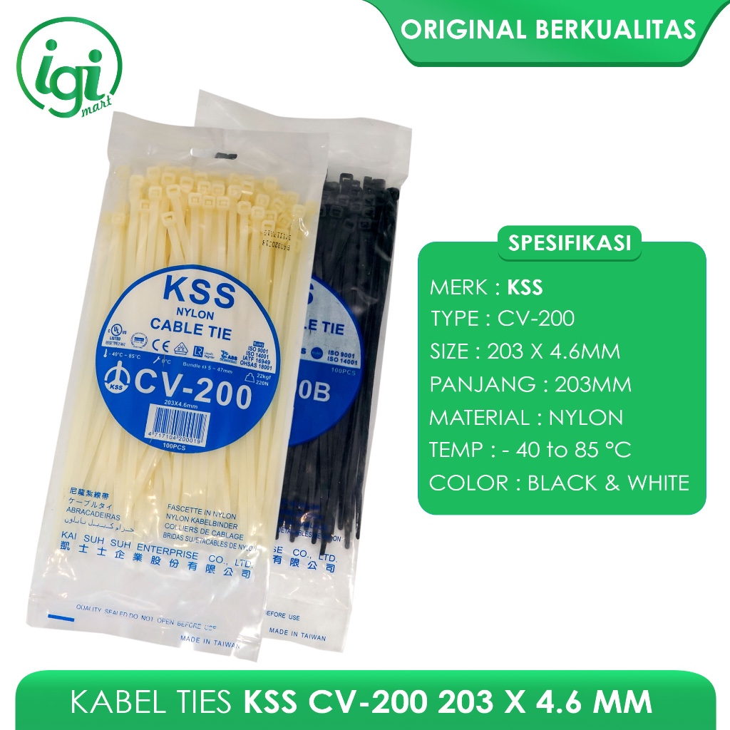 Jual KSS CABEL TIE CV200 203 x 4.6 NYLON KABEL TIES KSS CV200 203X4.6MM PENGIKAT KABEL TIS 20CM ...