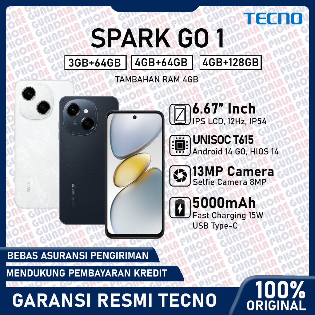 Jual TECNO SPARK GO 1, 120Hz Display, 4.5G Fast Network, IP54 Resistance, Fast Charging ...