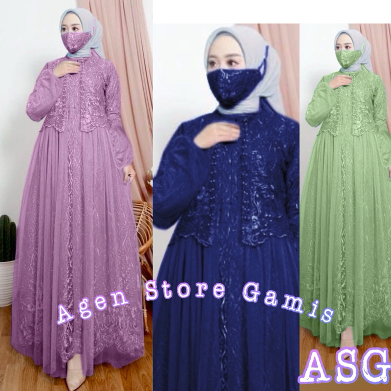 Jual ViLLa Gamis Baru Brukat Tile Full Layer Depan Dress Seragam Pesta Kondangan Remaja Dewasa ...