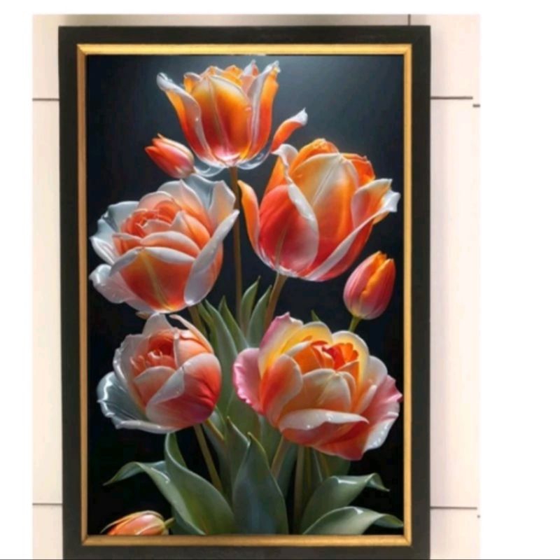 Jual Hiasan dinding cetak gambar plus bingkai bunga mawar oren ukuran ...