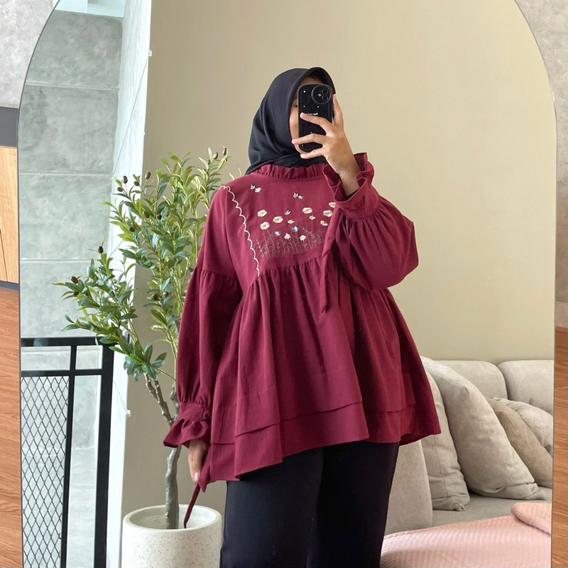 Jual HANAKO 158 | Tunik Batwing Rempel Polos | Shopee Indonesia