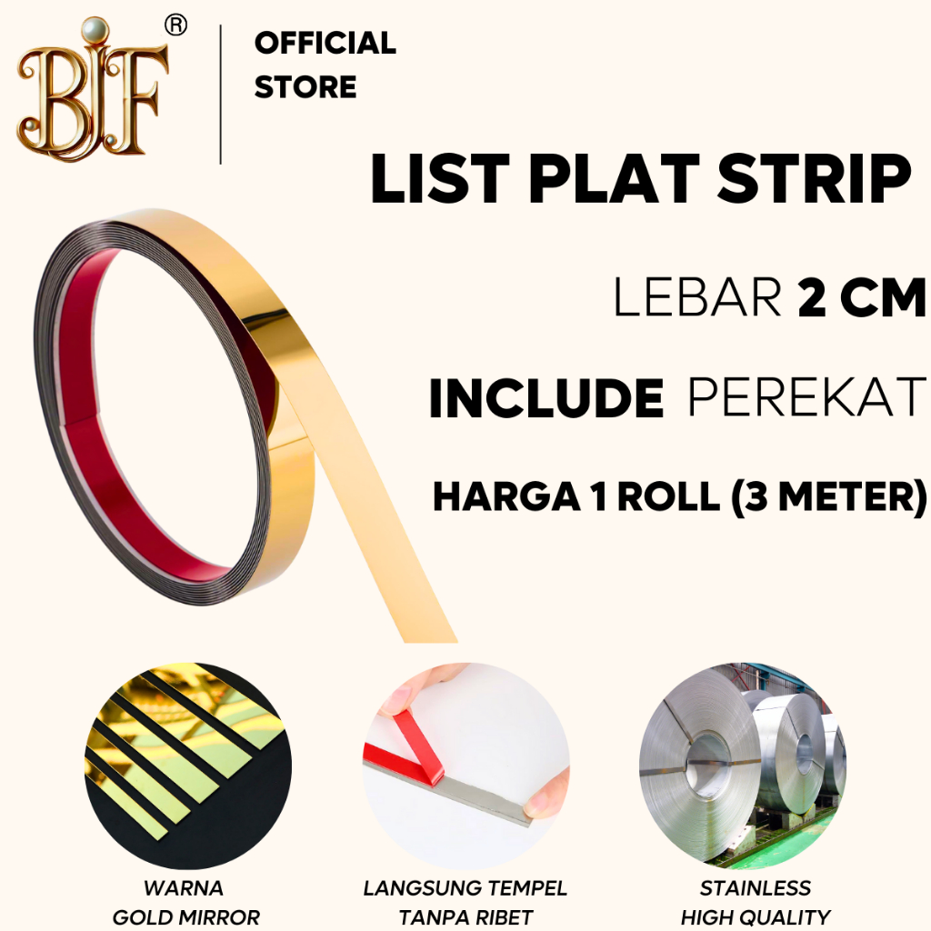 Jual List Plat Gold Mirror Stainless 2 CM | Shopee Indonesia