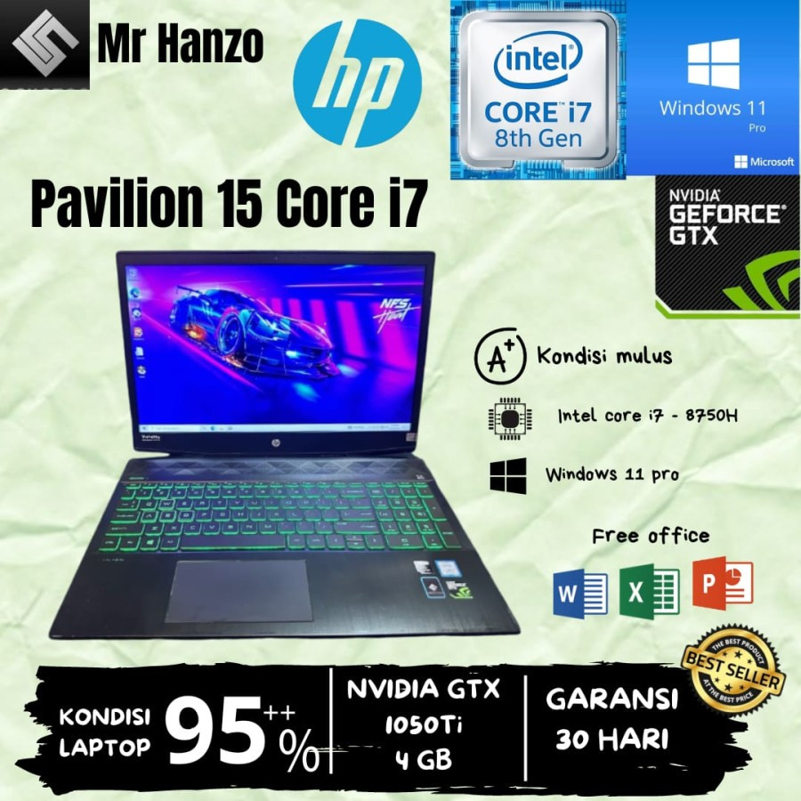 Jual HP pavilion gaming 15 core i7 8750H|16GB|SSD+HDD|NVIDIA GTX 1050Ti ...