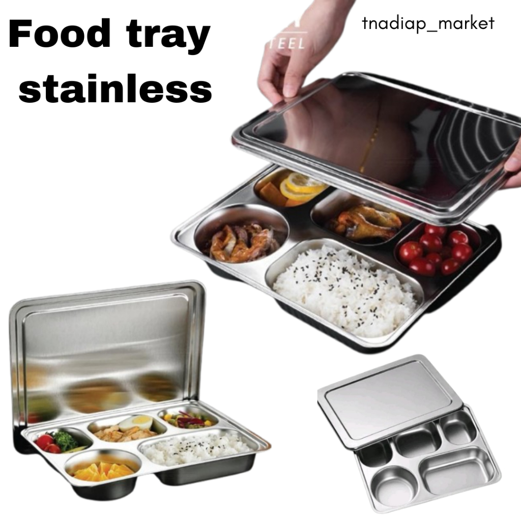Jual piring makan stainless sekat 5 + tutup stainless TEBAL / lunch box ...