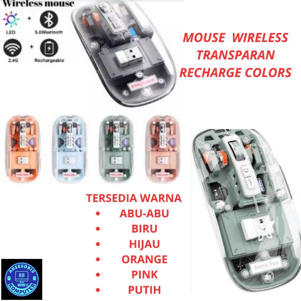 Jual MOUSE WIRELESS TRANSPARAN RECHARGEABLE COLORS / MOUSE WIRELESS ...