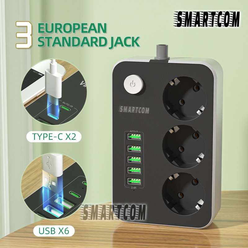 Jual SMARTCOM - Terminal Colokan Listrik 6 USB 3 Socket Europe Garansi ...