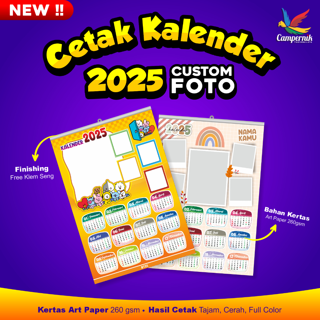 Jual KALENDER DINDING 2025 CUSTOM FOTO MURAH KARAKTER AESTHETIC ...