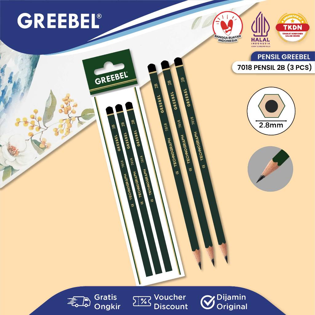 Jual GREEBEL Pensil Tulis 2B 7018 (3PCS/SET) Pensil Kayu Ujian / Pencil ...