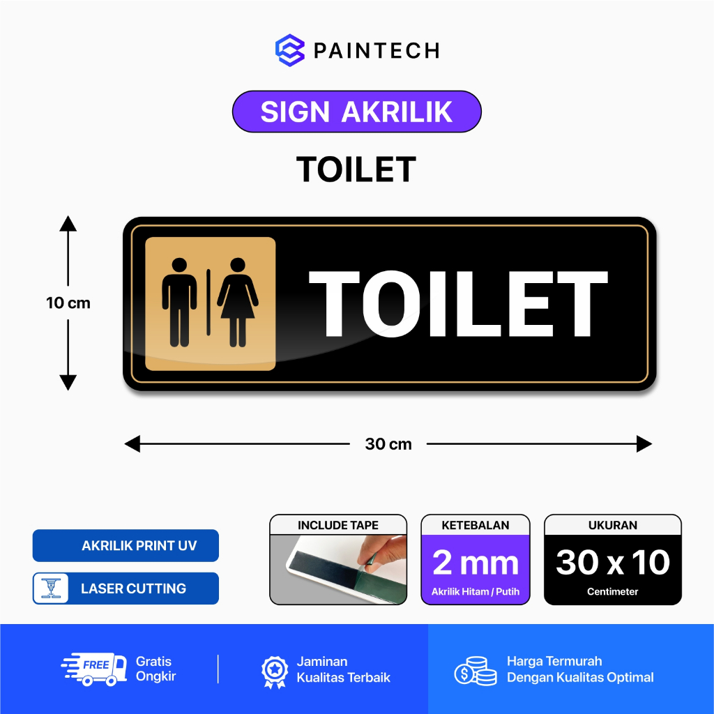 Jual Sign Akrilik Tanda Toilet Print UV Signage Ukuran 30 X 10 CM ...