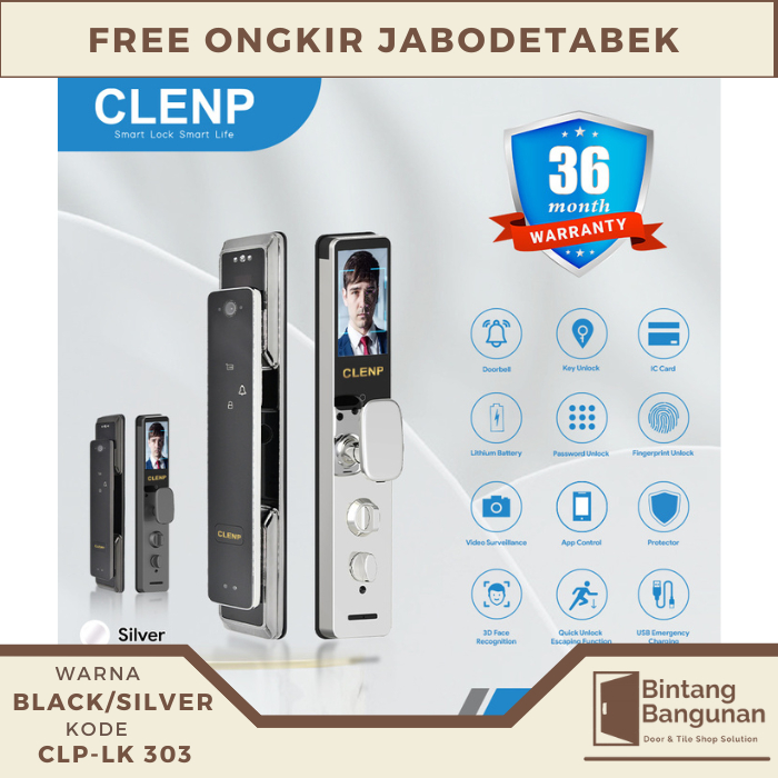 Jual SMARTLOCK CLENP CLP LK 303 WIFI 3D FACE RECOGNITION / SMART DOOR ...