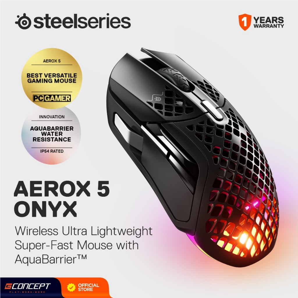 Jual Steelseries Aerox 5 Onyx Black Wired/Wireless Gaming Mouse RGB Water Resistant USB-C Ultra ...