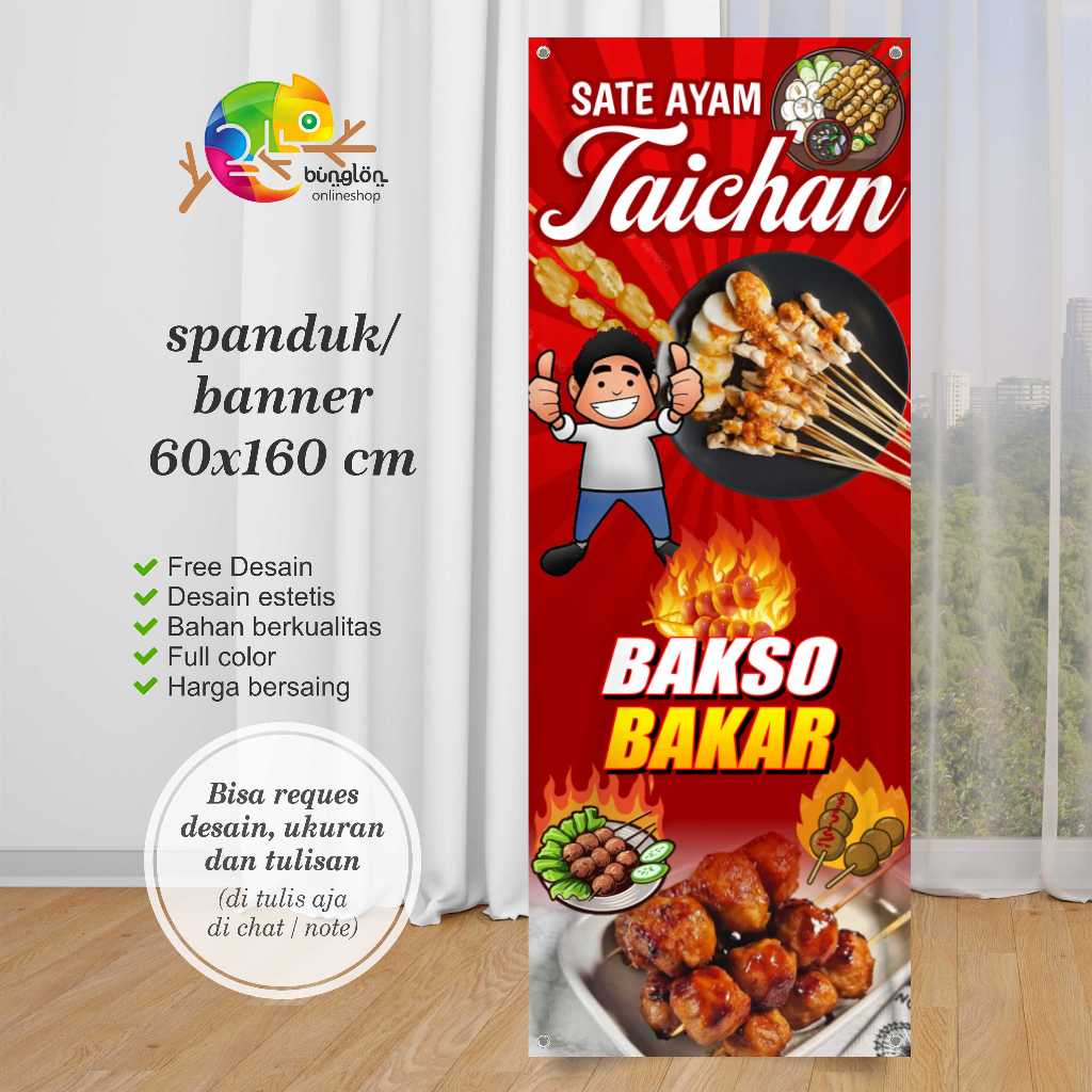Jual Cetak Spanduk Banner Sate Taichan Dan Bakso Bakar | Shopee Indonesia