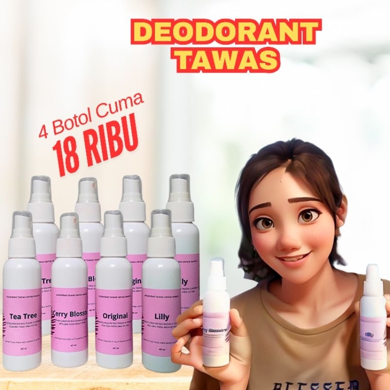 Jual DEODORANT SPRAY TAWAS CAIR 1 PAKET ISI 4 BOTOL 60ml ANTI BAU ...