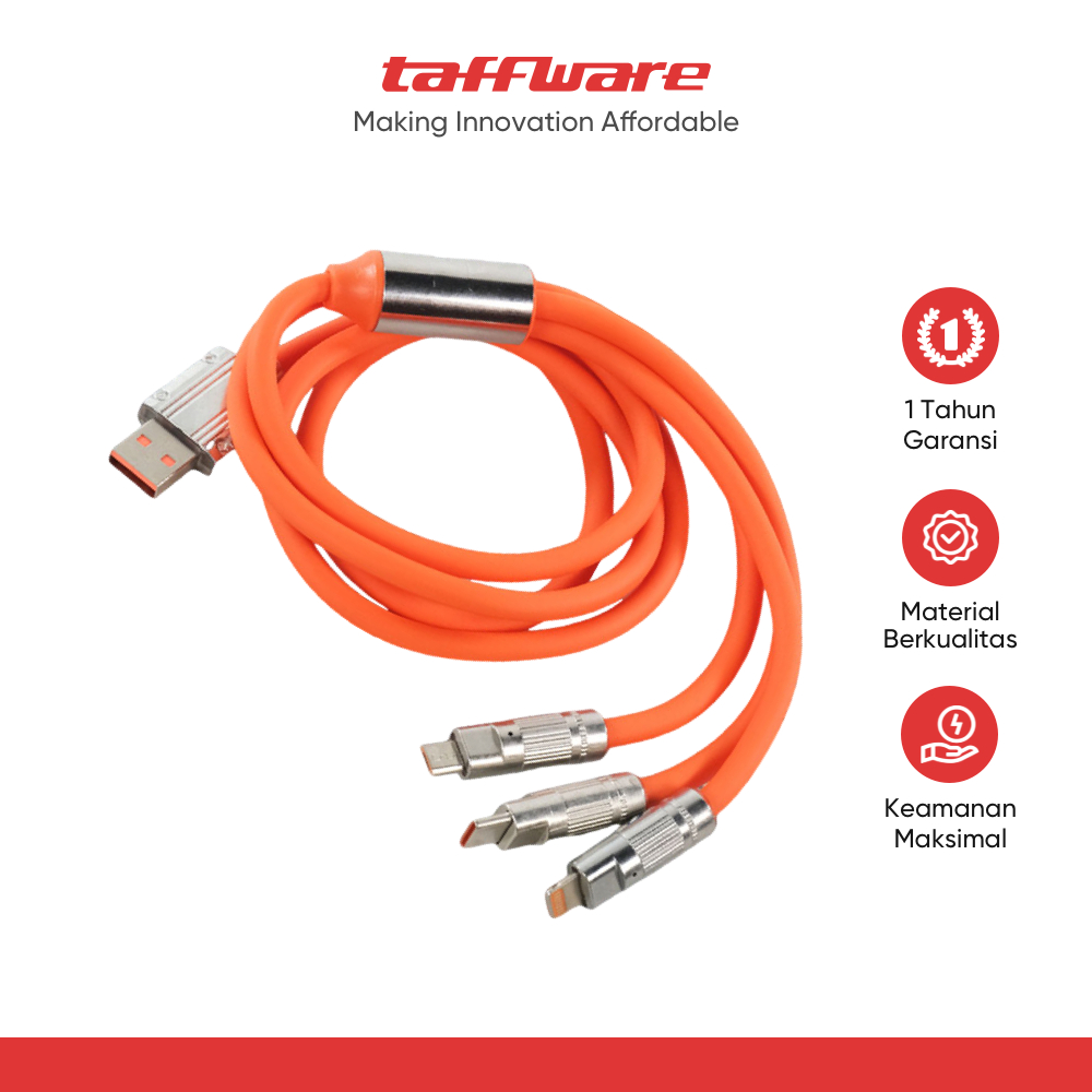 Jual Taffware Kabel Charger 3in1 Fast Charging Lightning Micro USB C 1.2M - D8 | Shopee Indonesia