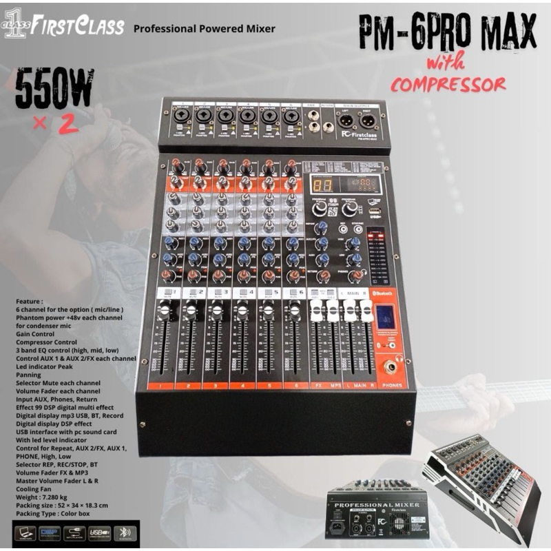 Jual Professional Power Mixer 6 Channel With Compressor Firstclass PM ...