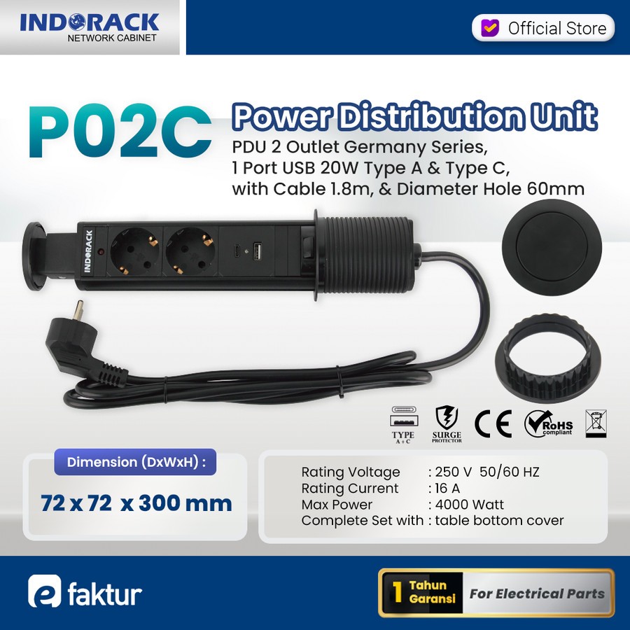Jual P02C STOP KONTAK TANAM MEJA EXTENSION DESKTOP PDU PULL UP INDORACK ...