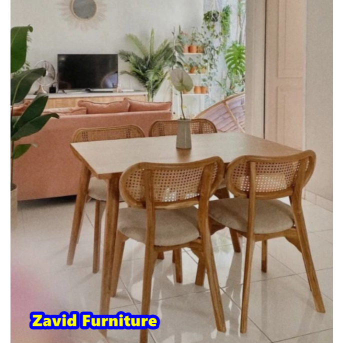 Jual PROMO!!! Set Meja Makan kursi Rotan Kayu Jati Daun Meja Tebal 3cm | Shopee Indonesia