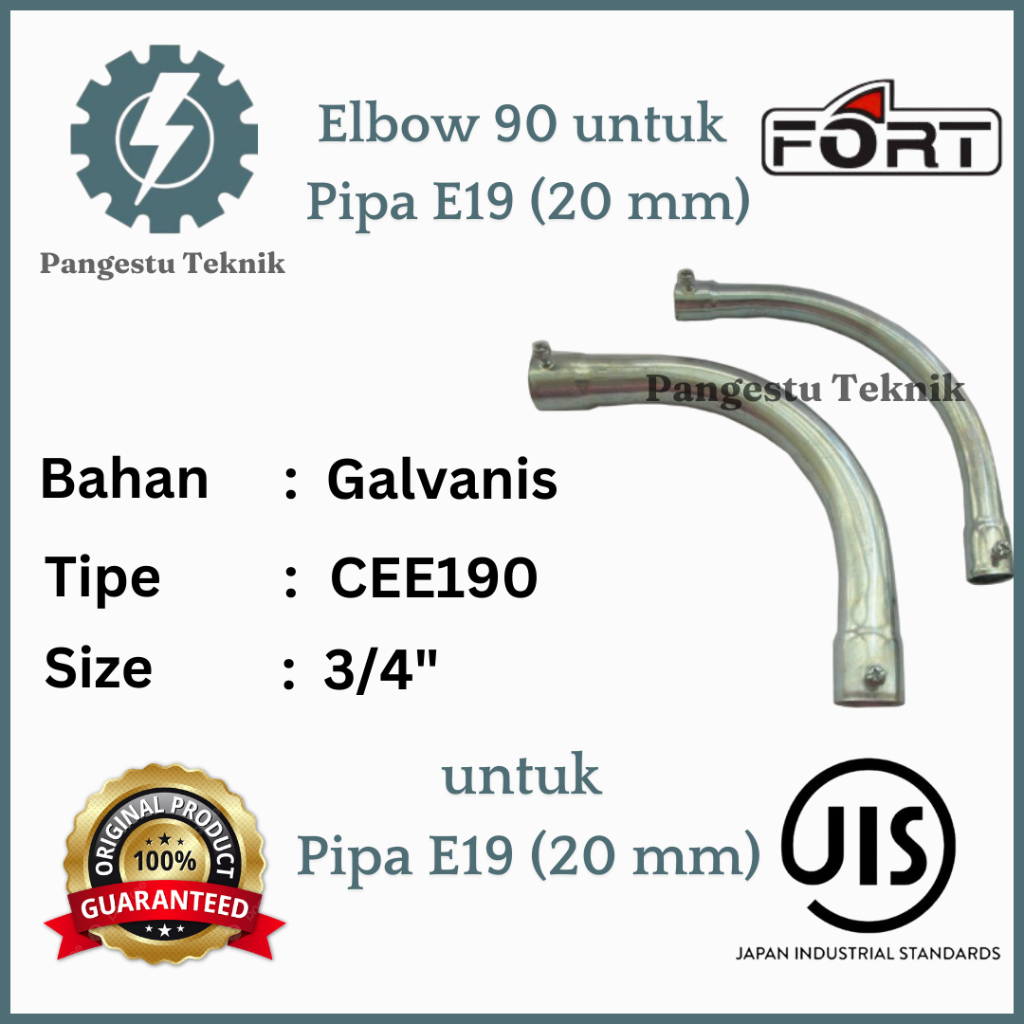 Jual Elbow Pipa conduit 90 derajat Steel Galvanis E19 20mm 3/4 inch / Elbow 90 degree untuk Pipa ...