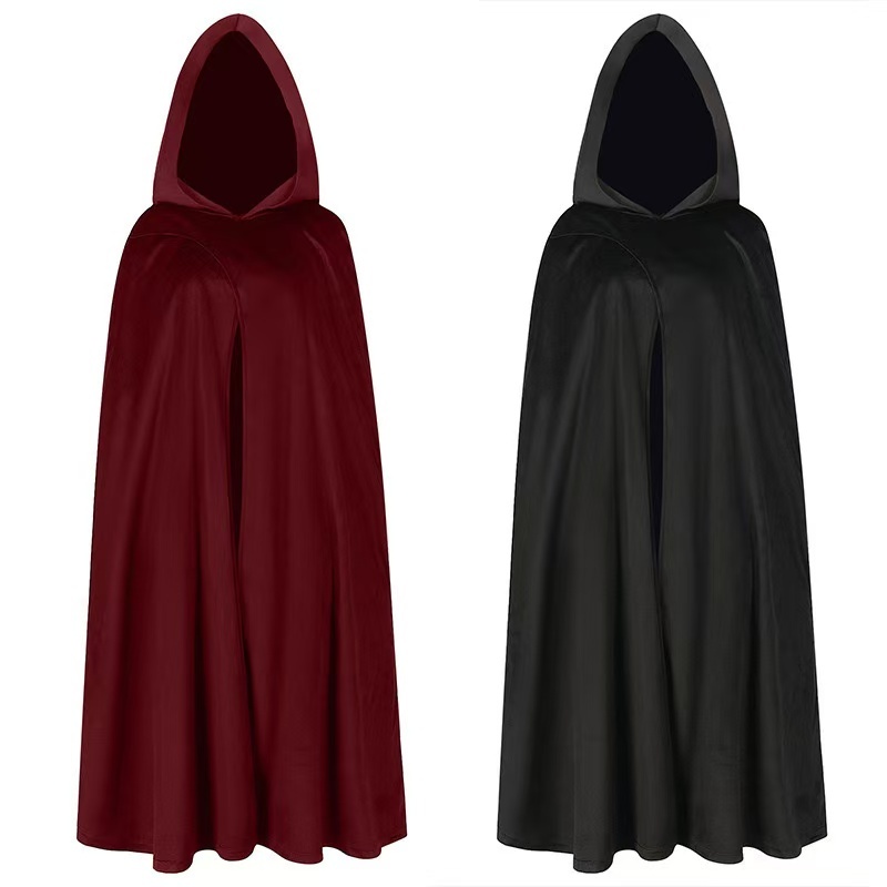 Jual Medieval Cloak Halloween Hooded Monk Robe Cloak Long Sleeve Wizard ...