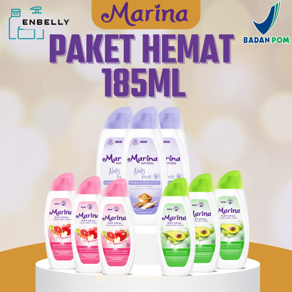 Jual [ORIGINAL] [COD] MARINA HANDBODY LOTION NATURAL 185ML PAKET HEMAT/3PCS | Shopee Indonesia