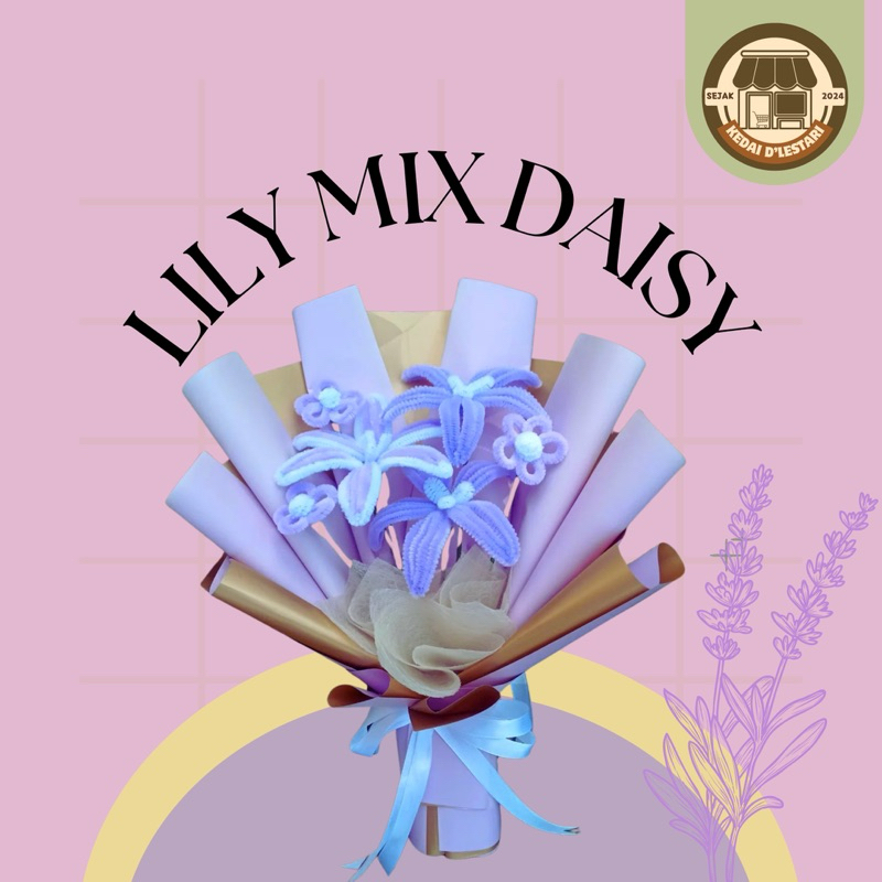 Jual Buket Bunga Lily Mix Daisy | Bunga Kawat Bulu | di Kedai D’Lestari ...