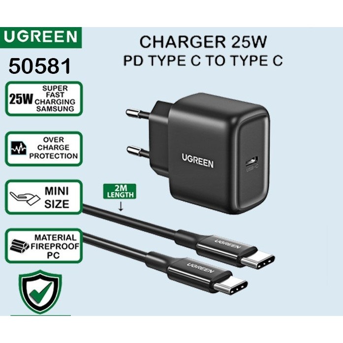 Jual Adaptor Set Charger UGREEN 50581 USB TYPE C 25W | Shopee Indonesia