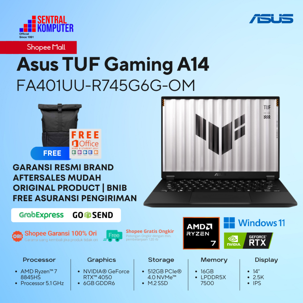 Jual ASUS TUF Gaming A14 FA401UU RYZEN 7-8845HS 16GB 512GB RTX4050 6GB ...