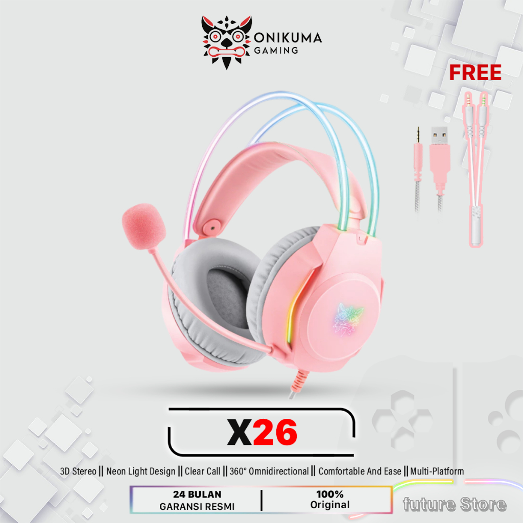 Jual ONIKUMA X26 Headset Gaming Headphone Gaming Wanita Pink Bando RGB 2024 New Futures Gaming ...