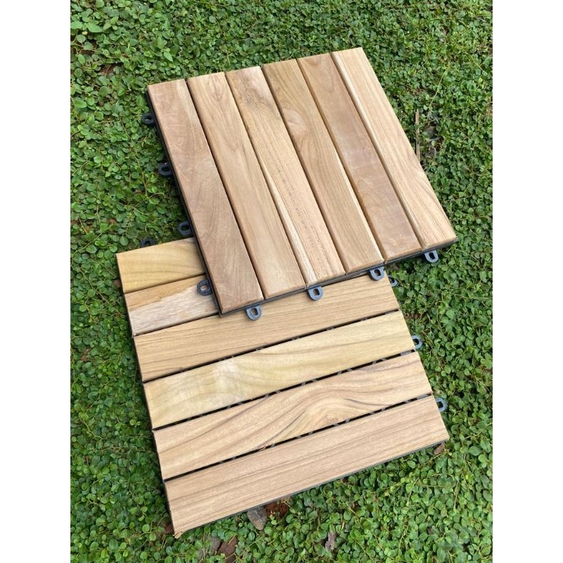 Jual lantai kayu jati motif 6line decking tile ubin kayu portable ...