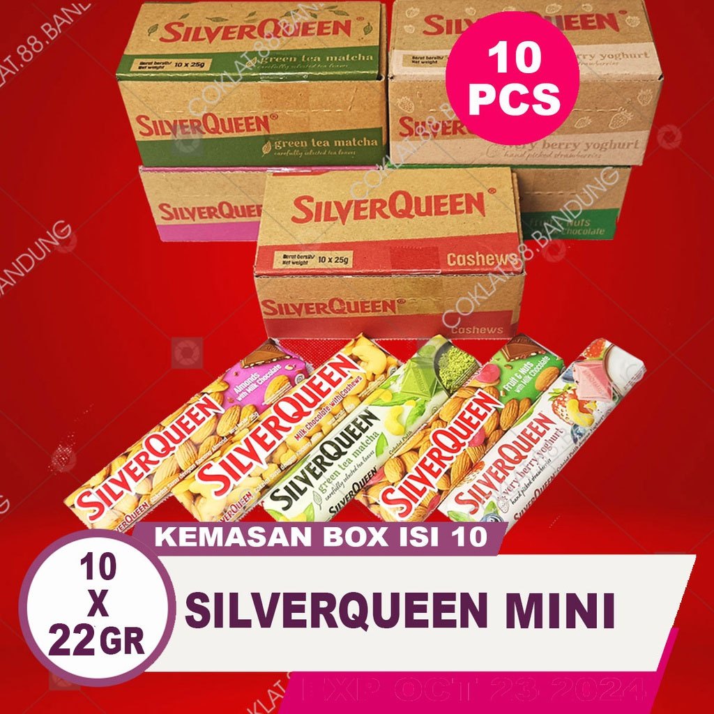 Jual SilverQueen 22gr Mini - 1 Box Isi 10 Almond Mede Mix Rasa Lengkap ...